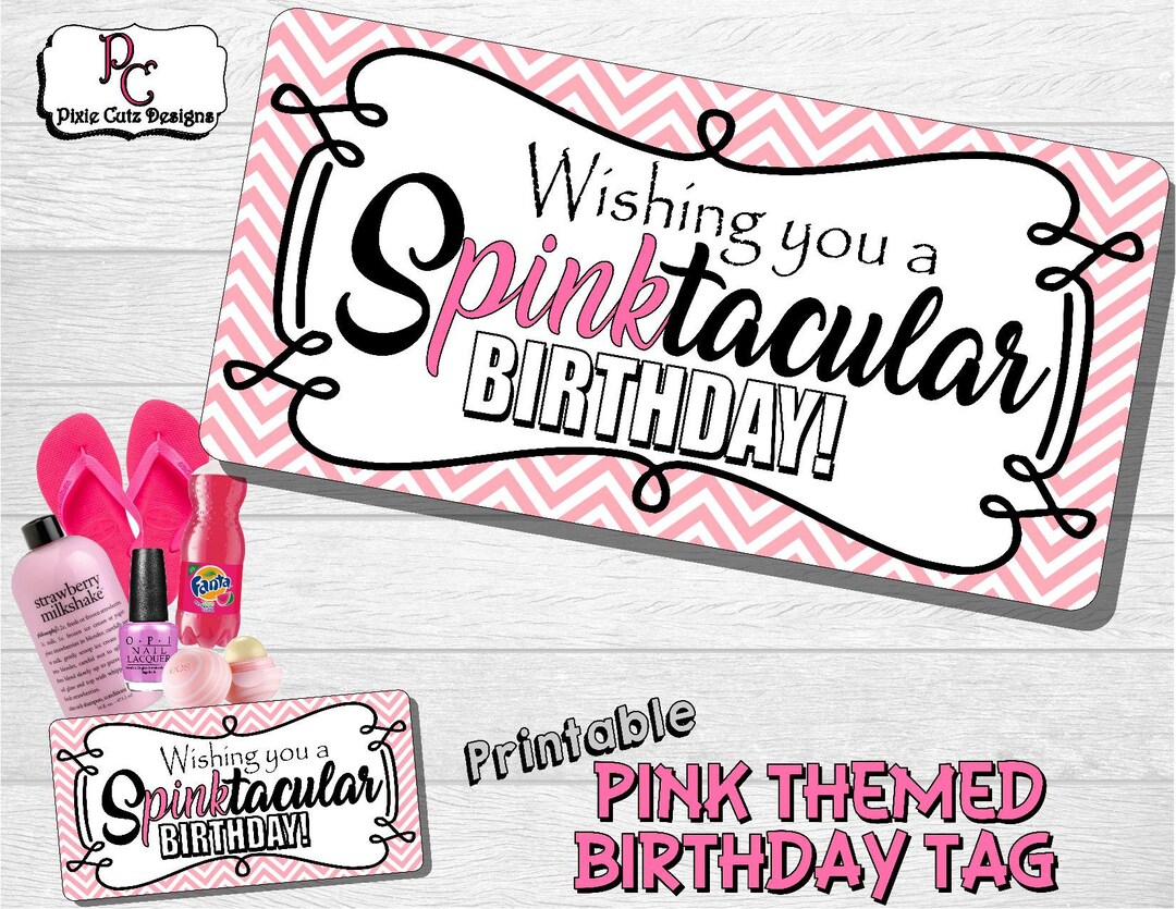 Pink Themed Printable Birthday Gift Tag; Birthday Tag; Color Themed ...