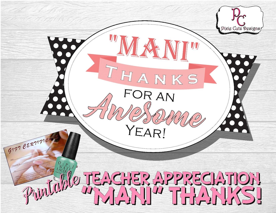 MANI Thanks Teacher Appreciation Printable Tag; Taend1 - Etsy