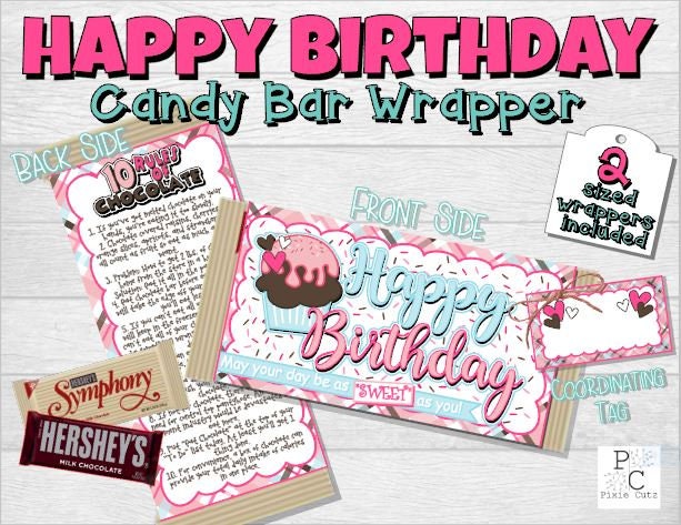 Happy Birthday Candy Bar Wrapper; Birthday Candy Bar Wrapper; Birthday ...