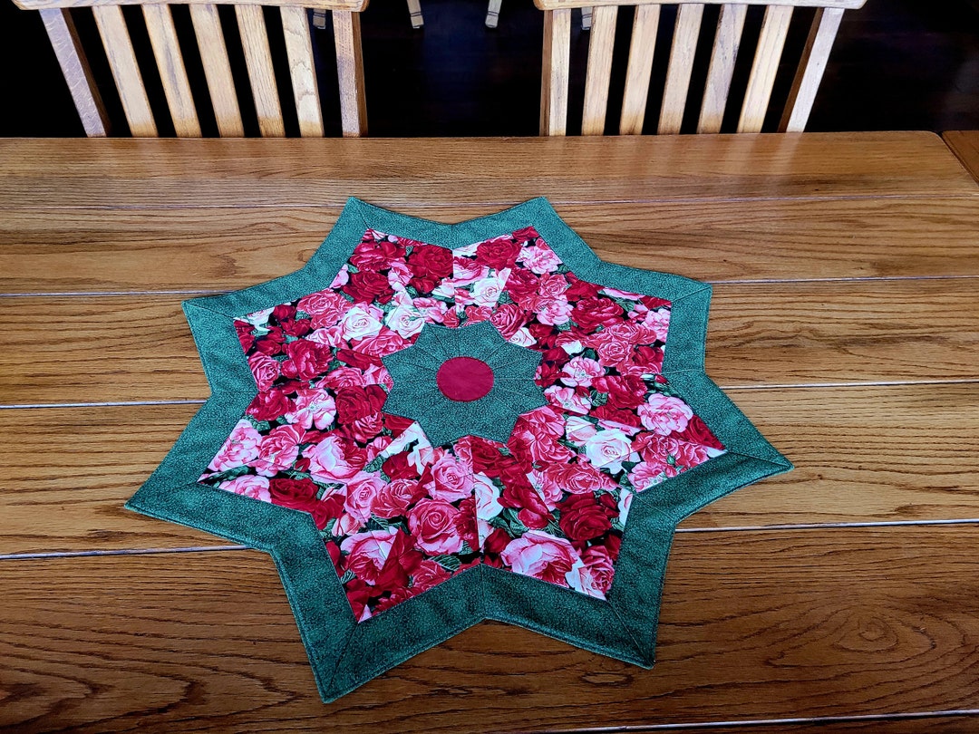 Handmade Quilted Star Table Topper: Valentine's Day Roses, 29" - Etsy