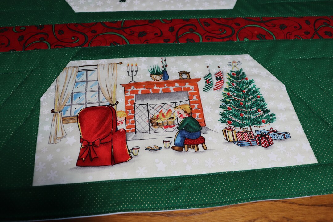Vintage Christmas Scenes! Handmade, Quilted Table Topper or Dresser ...