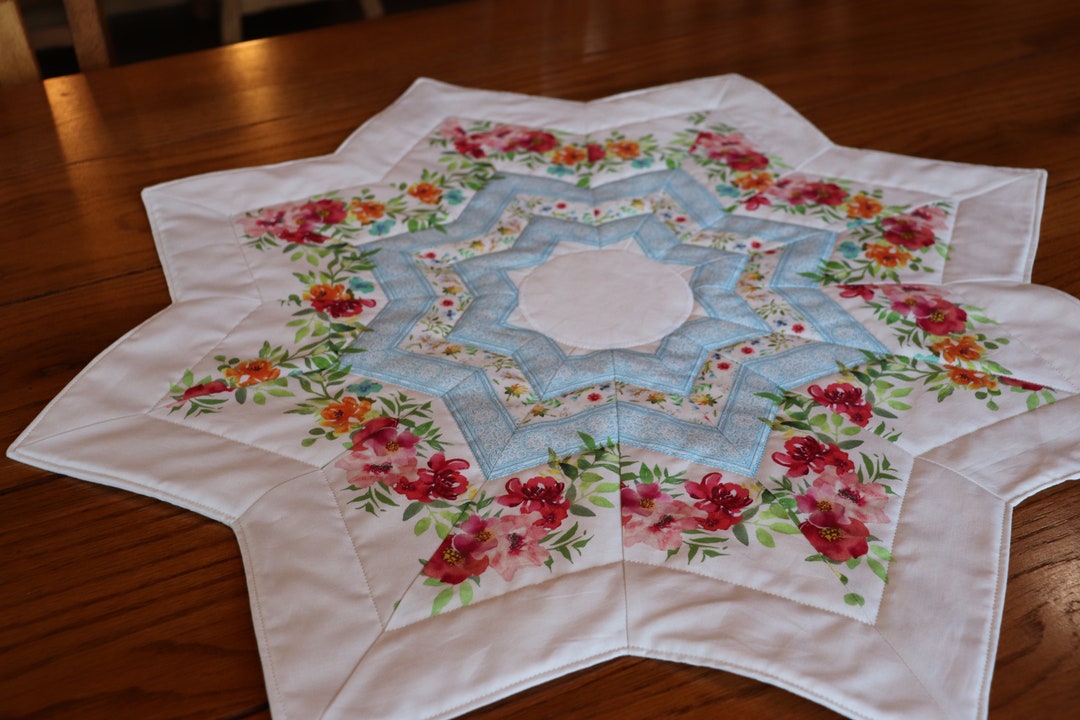 Handmade Quilted Star Table Topper: Shabby Chic Floral Lace, 27" - Etsy
