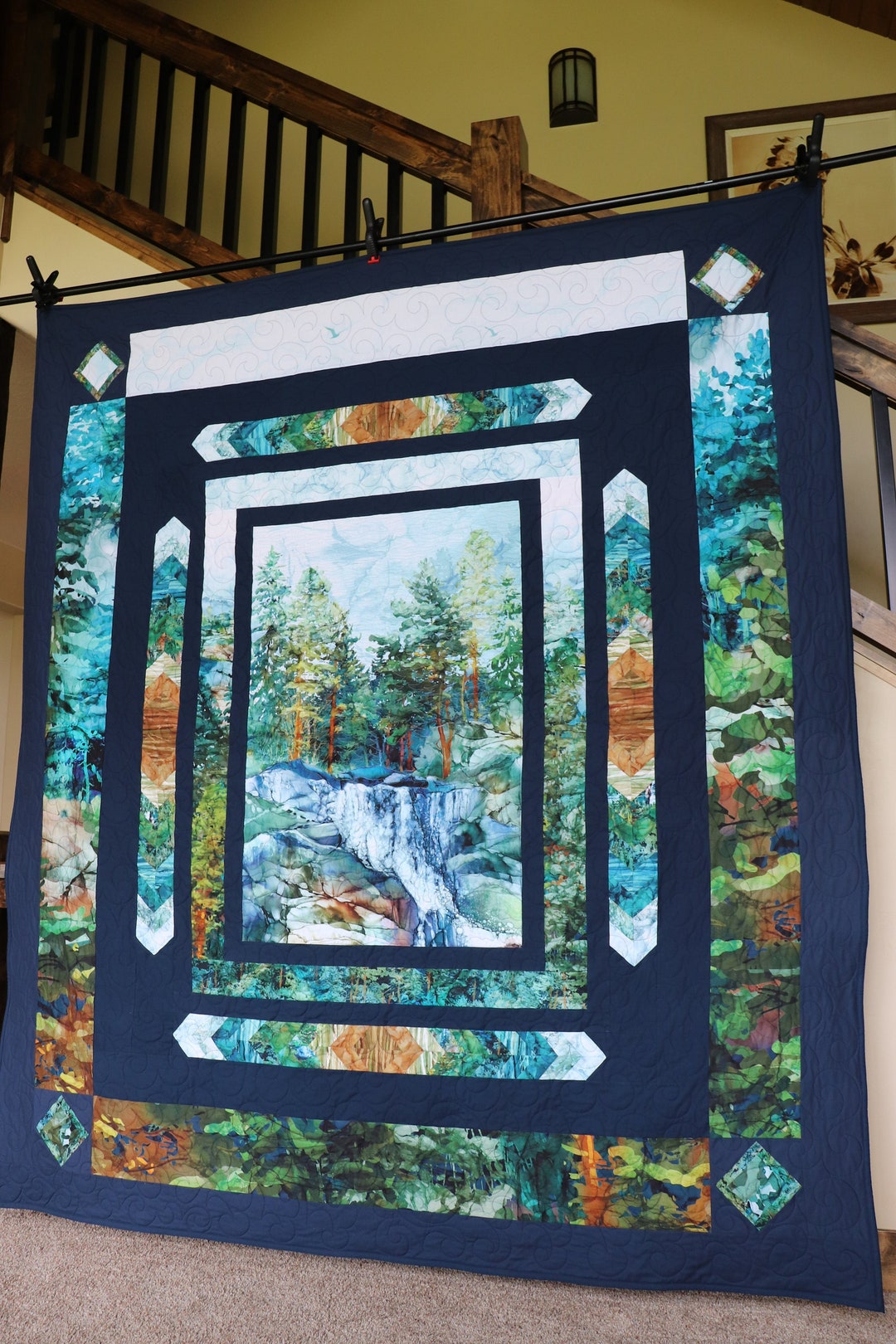 Cedarcrest Falls Stunning, Watercolor-style Handmade Quilt, Queen Size ...