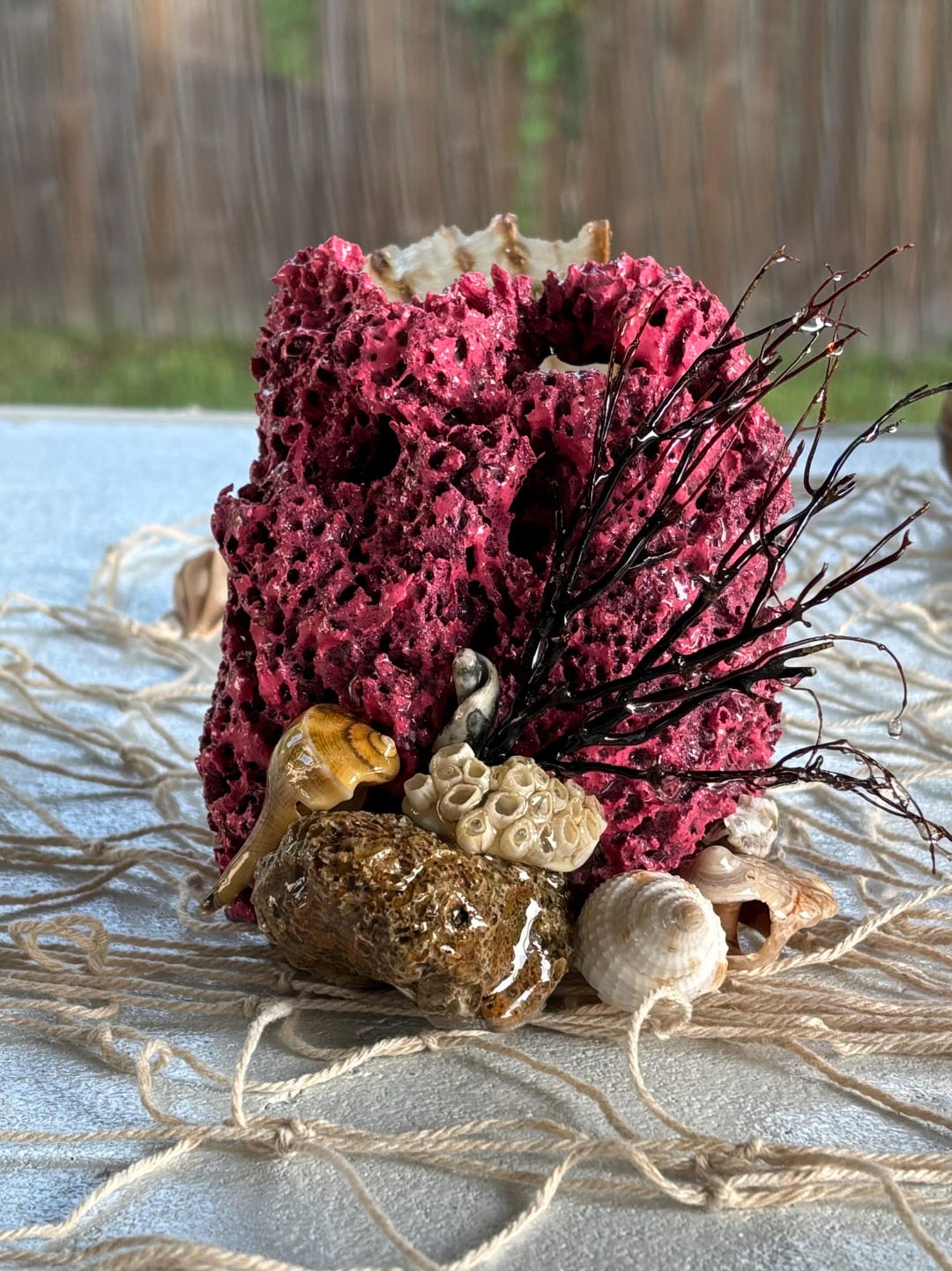 Handmade Beach Centerpiece Table Decor Natural Coral Seashell Art Red ...