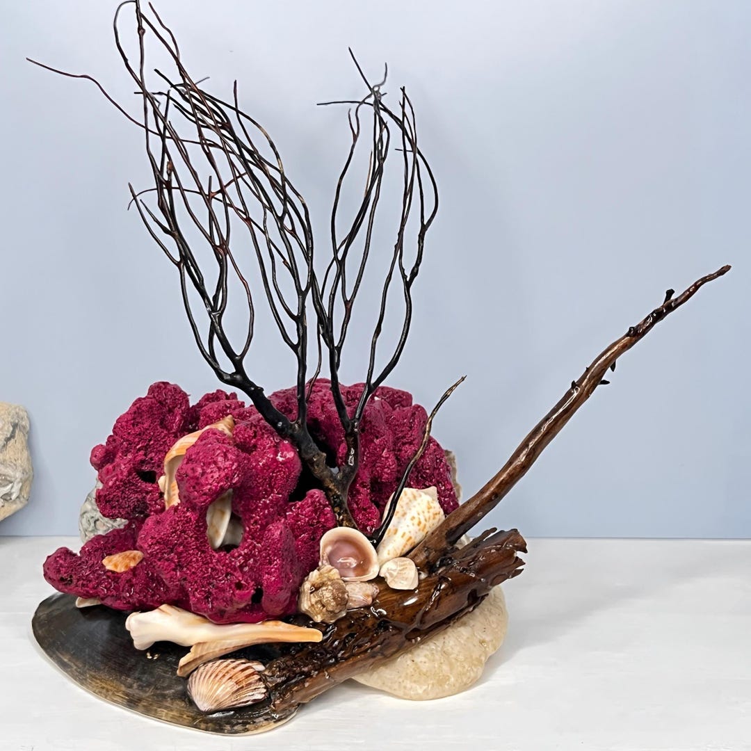 Red Coral Reef Centerpiece | Handmade Coastal Beach Home Decor - Etsy