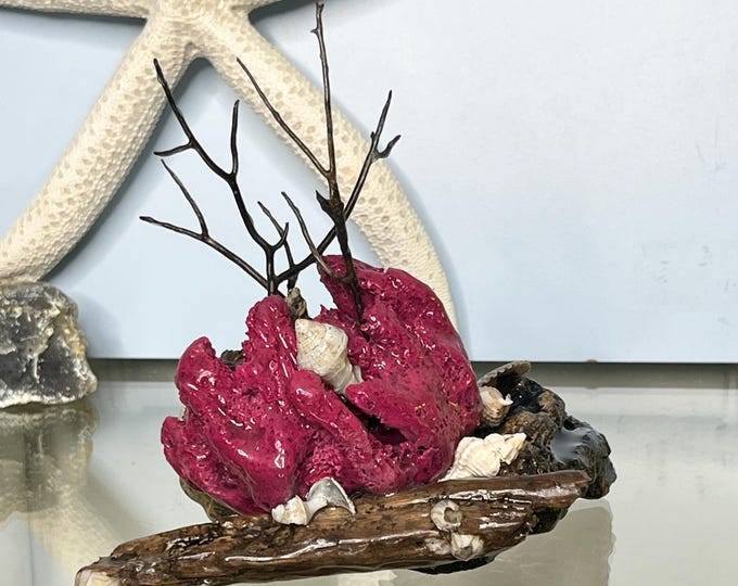 Small Red Coral Reef Resin Centerpiece - Handmade Beach Table Top ...