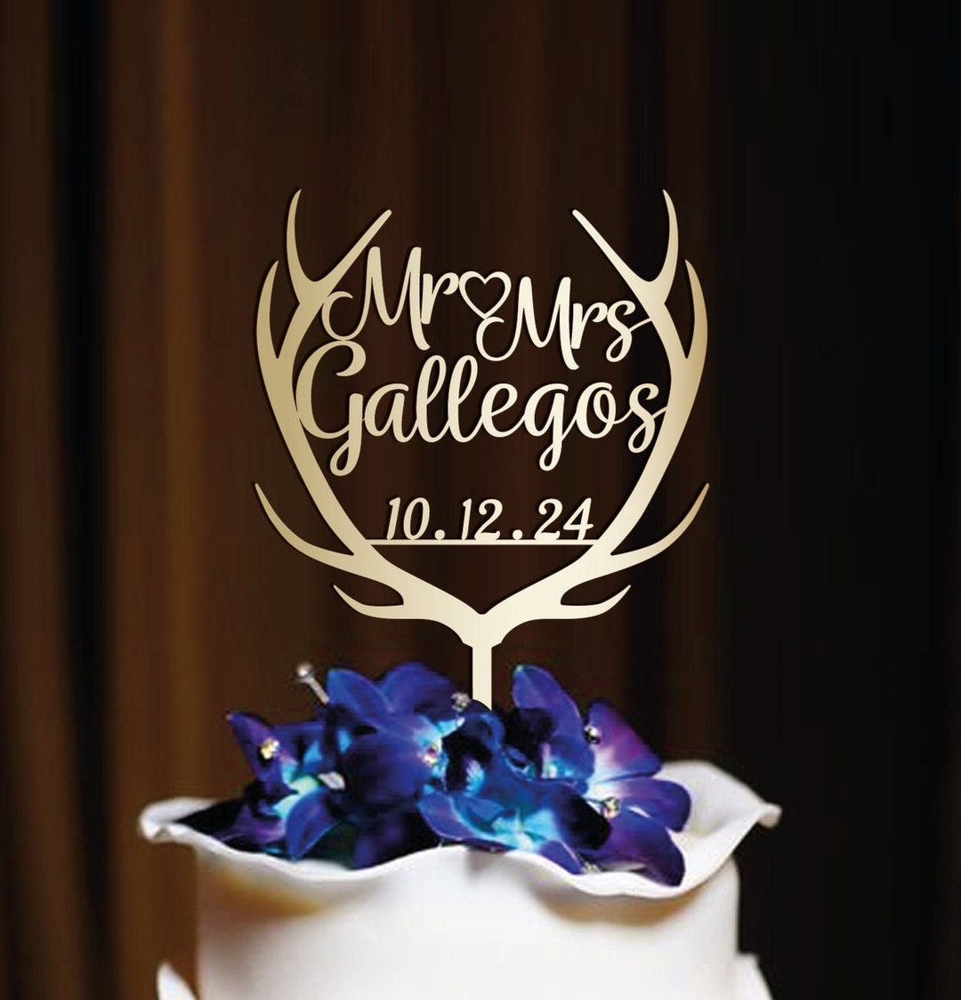 Personalized Wedding Cake Topper: Rustic Antlers, Last Name - Etsy