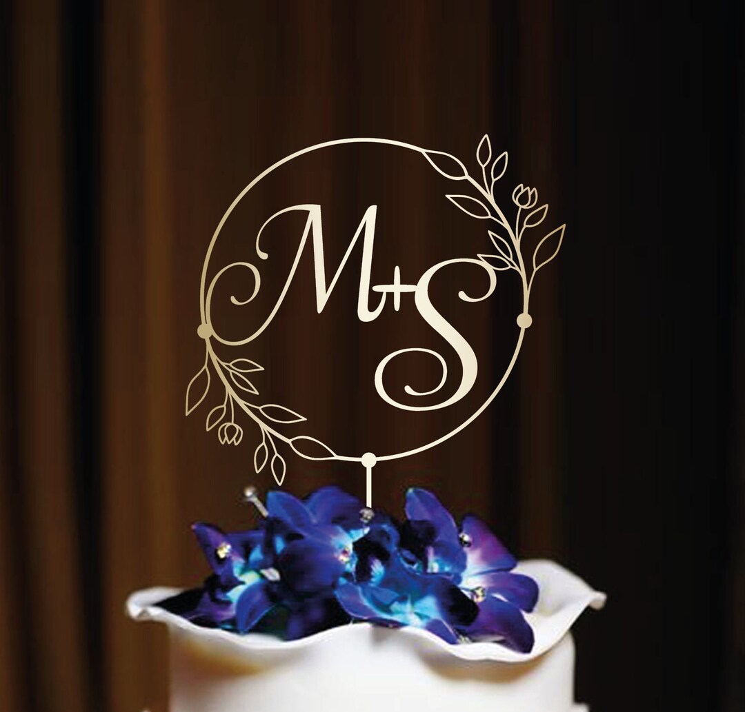 Gold Monogram Wedding Cake Topper: Personalized Initials, Anniversary ...