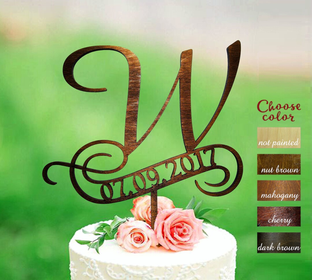 W Cake Topper Rustic Monogram Cake Topper Wedding Date - Etsy