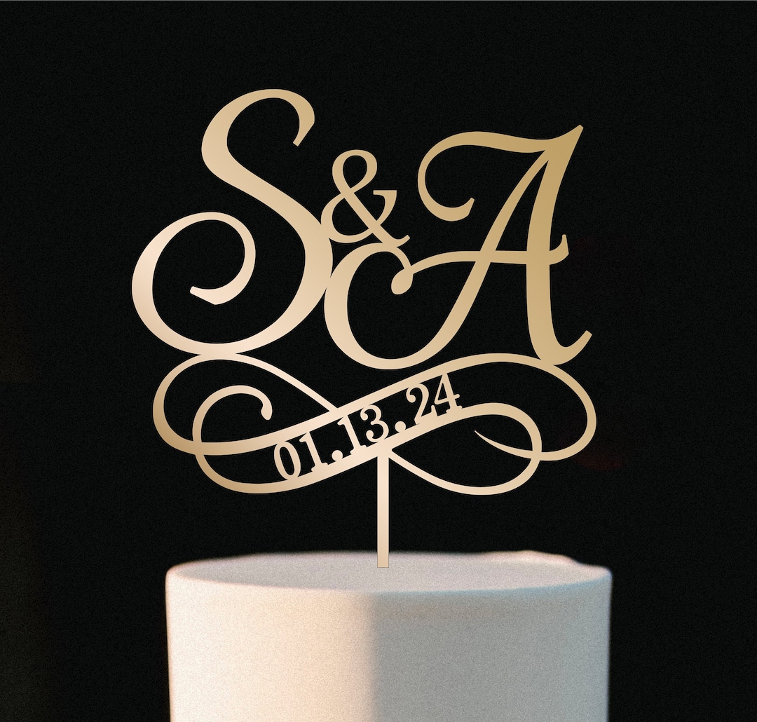 Gold Monogram Wedding Cake Topper: Personalized Initials & Date - Etsy