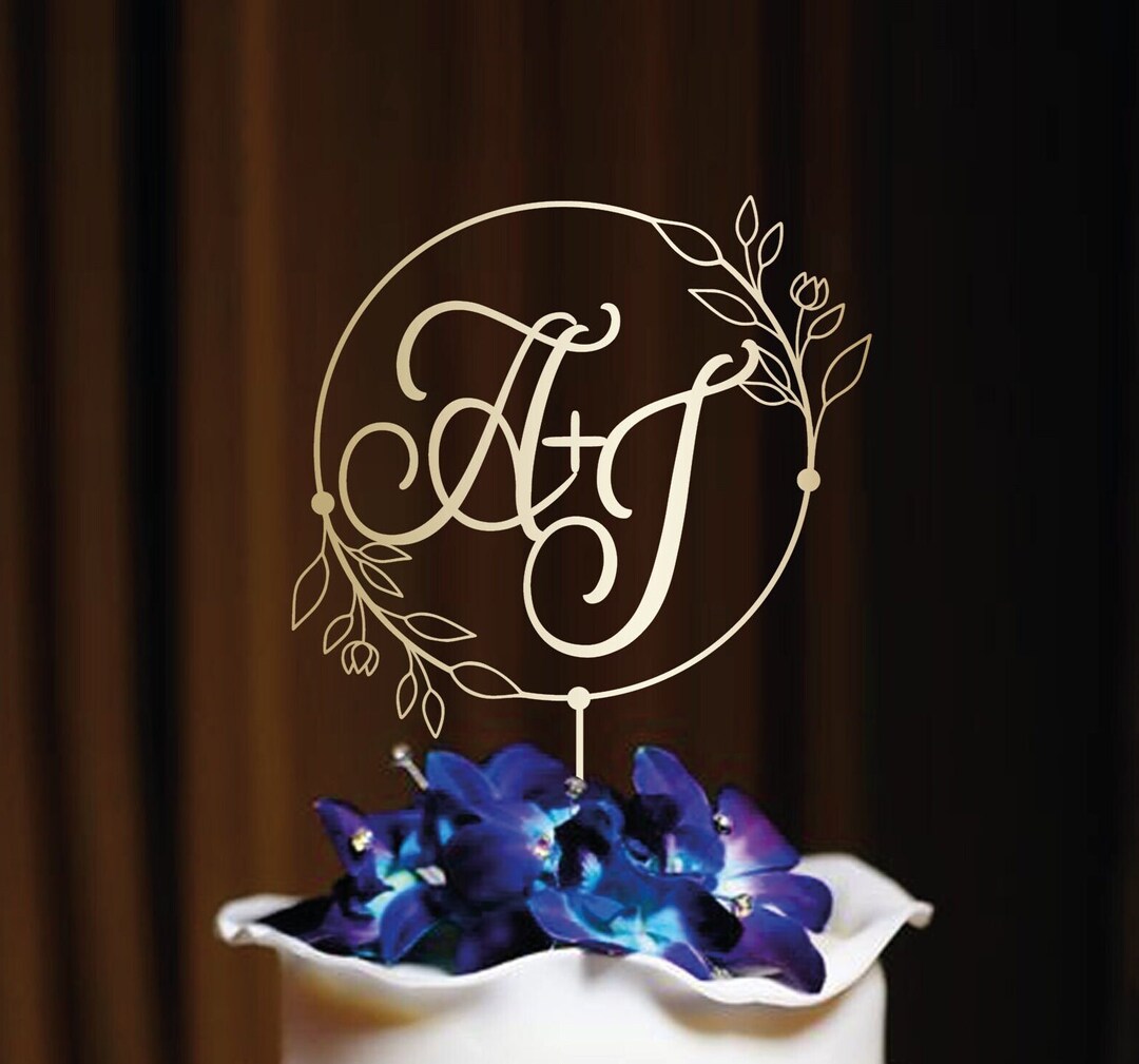 Gold Monogram Wedding Cake Topper: Personalized Initials, Anniversary ...