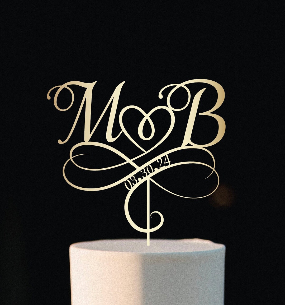 Gold Monogram Wedding Cake Topper Personalized Custom Initials Cake