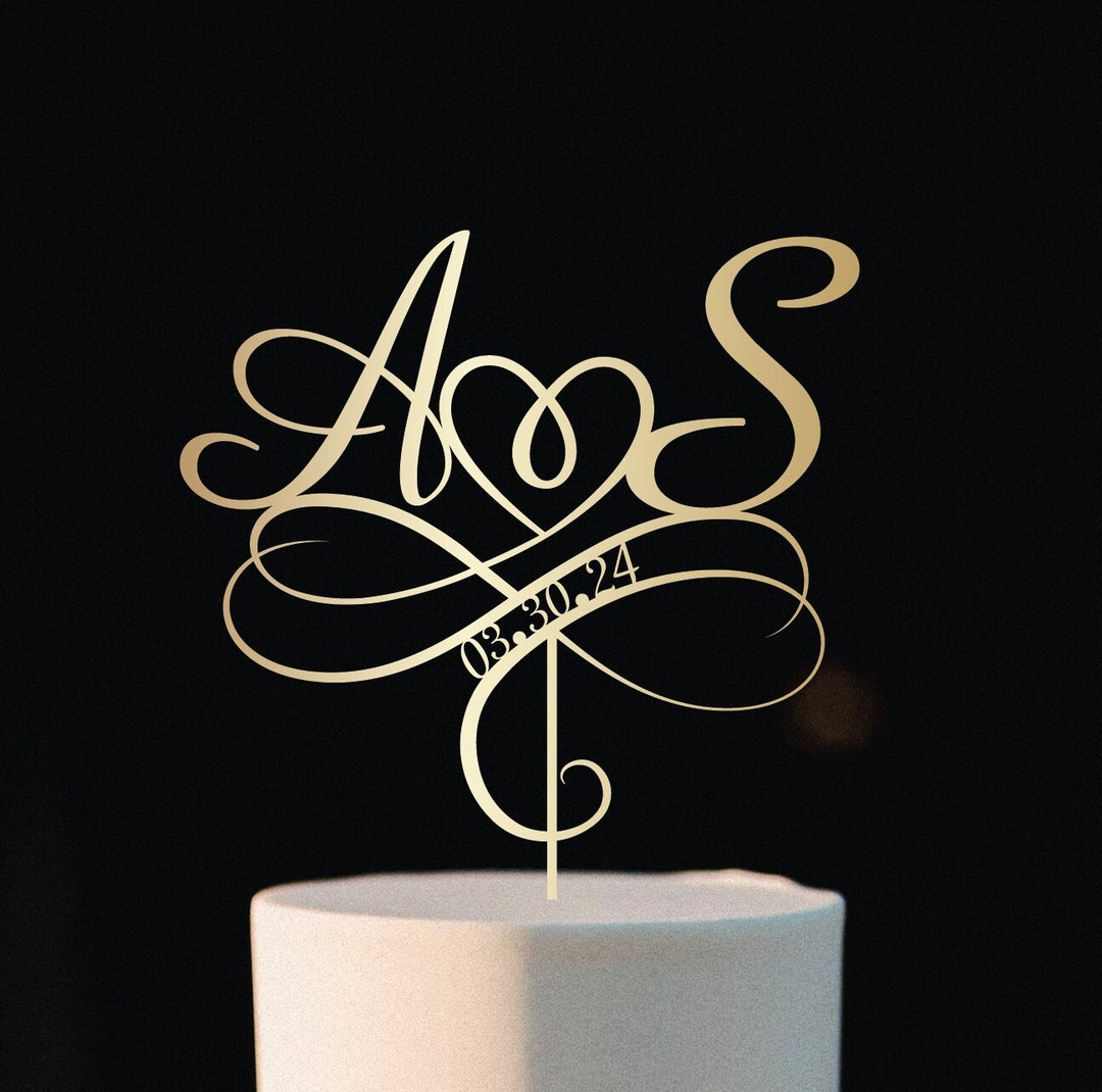 Gold Monogram Wedding Cake Topper: Custom Initials & Date - Etsy