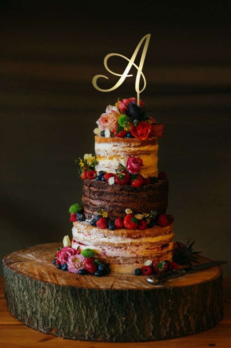 Gold Letter Cake Topper: Wooden Monogram Initial - Etsy