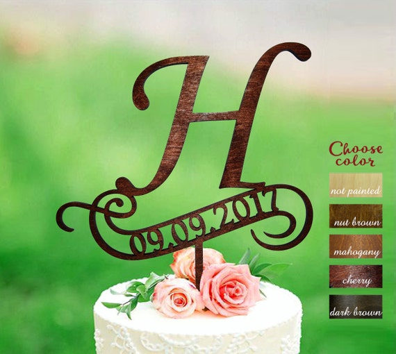 initial cake topper monogram cake topper CT#094 letters rustic cake ...