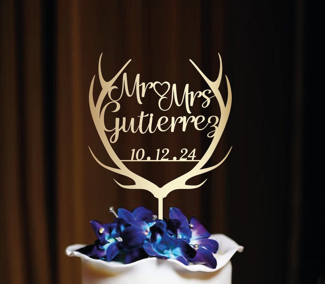 Personalized Wedding Cake Topper: Rustic Antler Last Name Anniversary ...