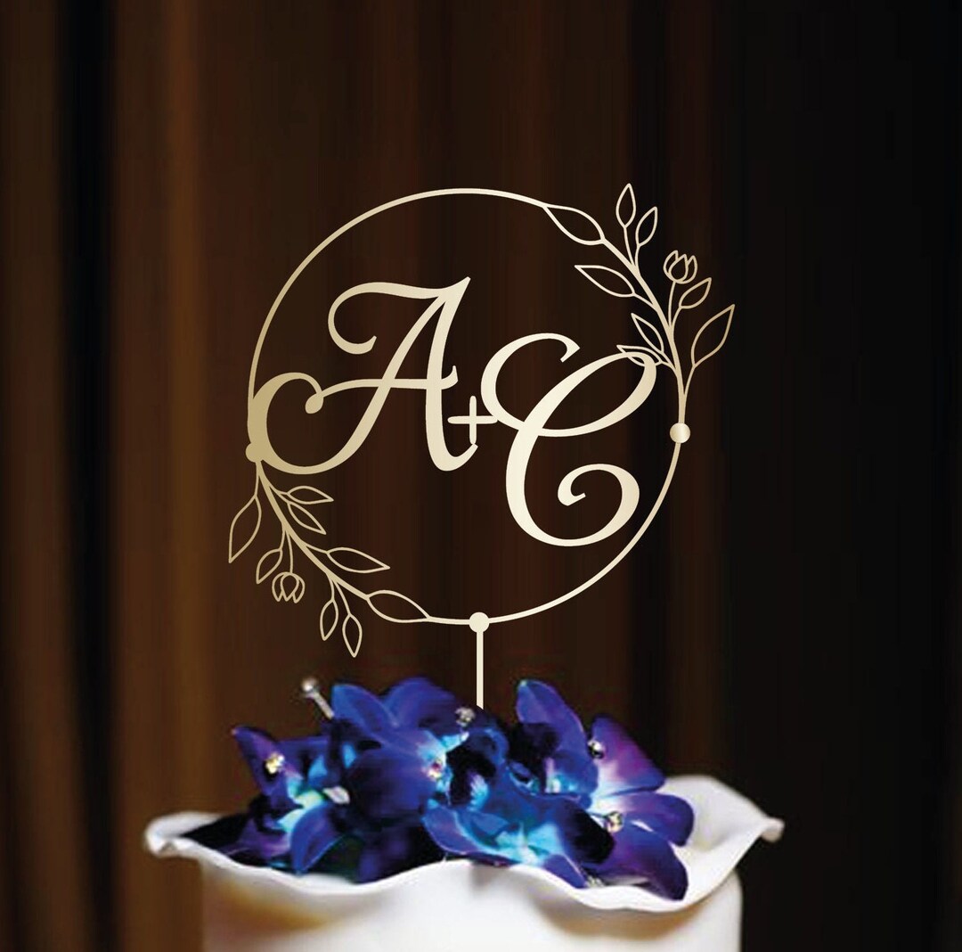 Gold Monogram Wedding Cake Topper: Personalized Initials, Anniversary ...
