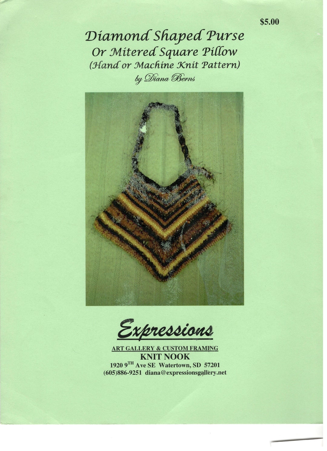 Diamond Shaped Purse or Mitered Square Pillow; (hand or Machine Knit ...