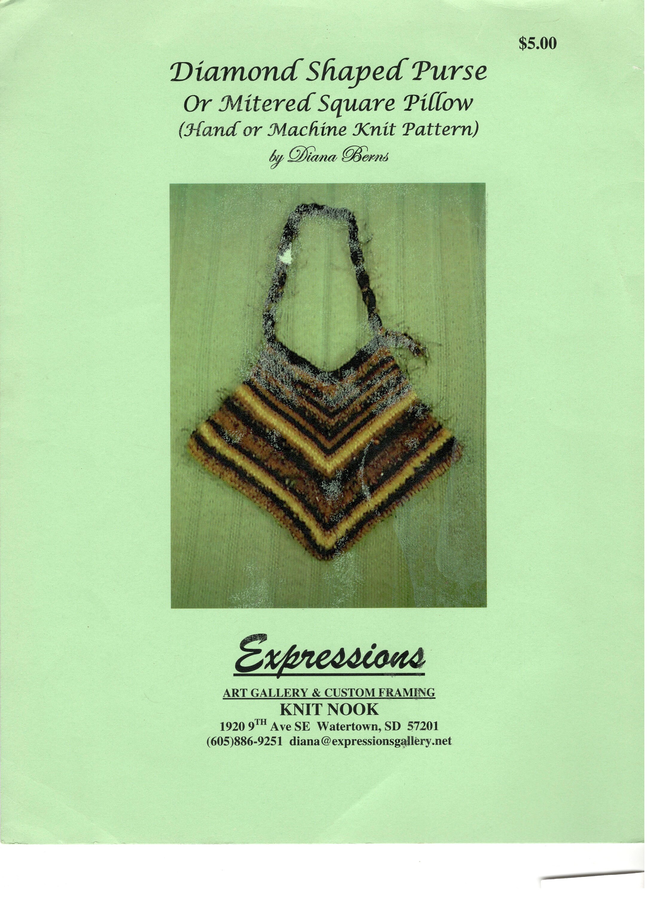 Diamond Shaped Purse or Mitered Square Pillow; (hand or Machine Knit ...