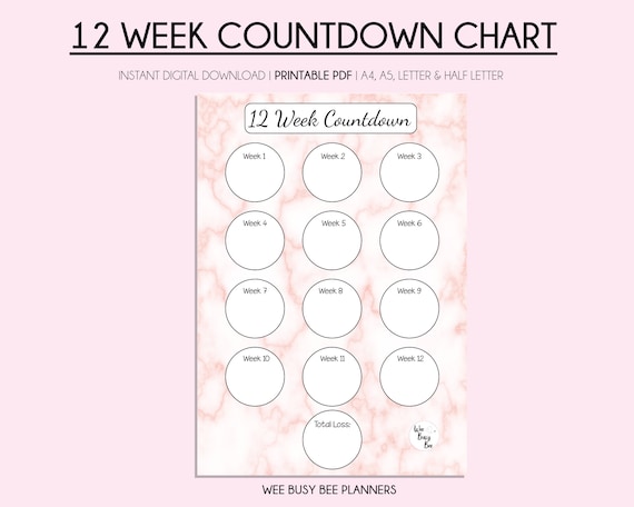 Printable Weight Loss Tracker Chart 12 Week Countdown | Etsy