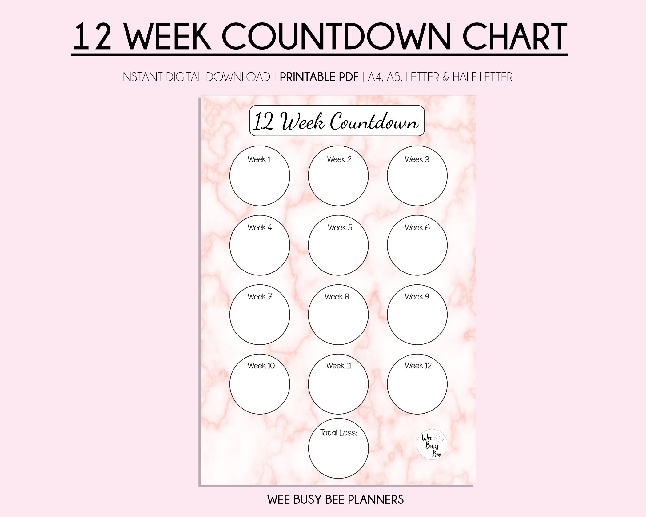 Printable Weight Loss Tracker Chart 12 Week Countdown - Etsy