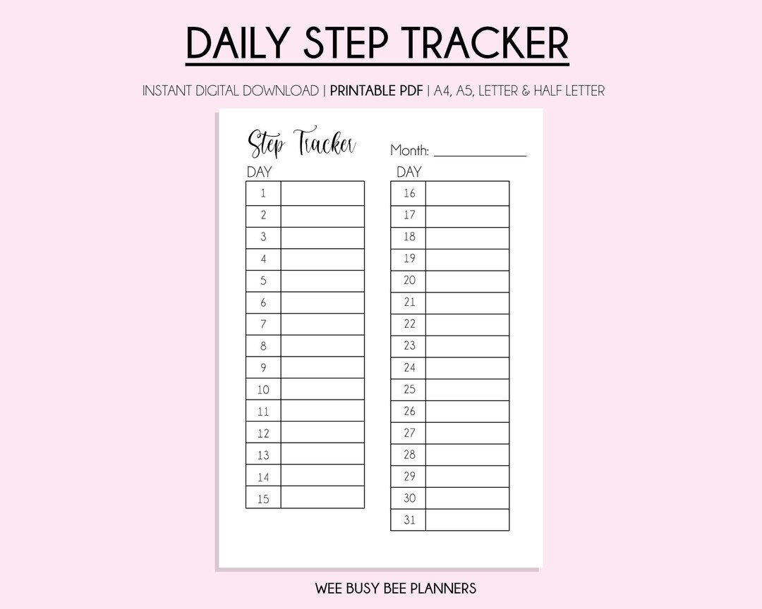 Step Tracker Printable, Monthly Step Challenge Digital, Instant ...