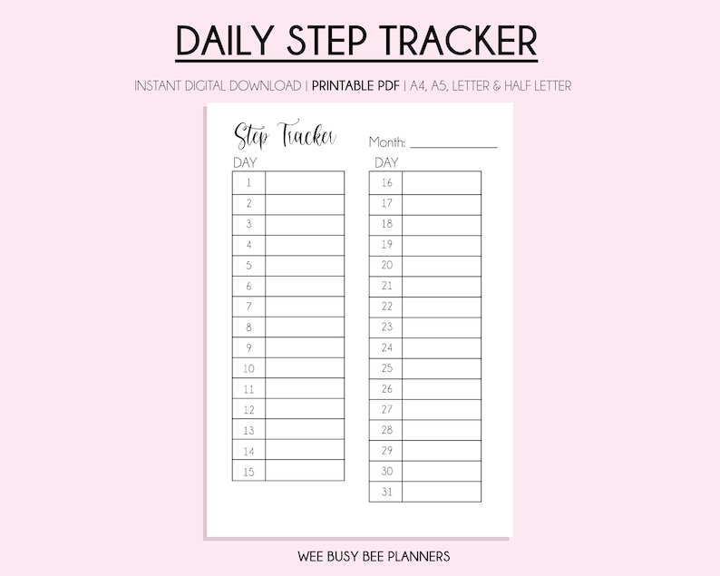 PRINTABLE Steps Tracker, Daily Steps Tracker, Instant Download PDF ...