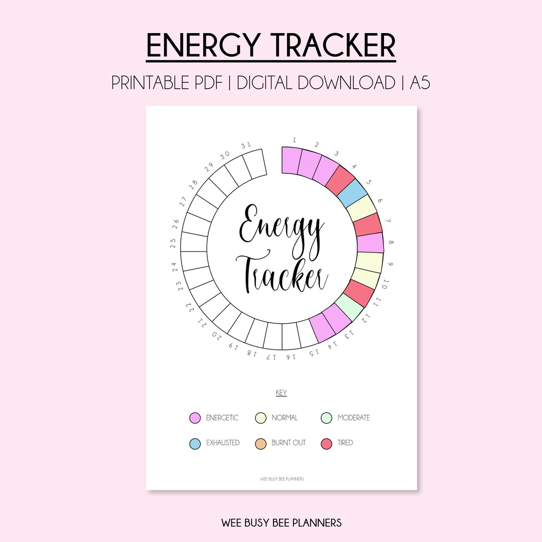 Energy Tracker, PRINTABLE A5 Journal Page, Daily Energy Tracker, Energy ...