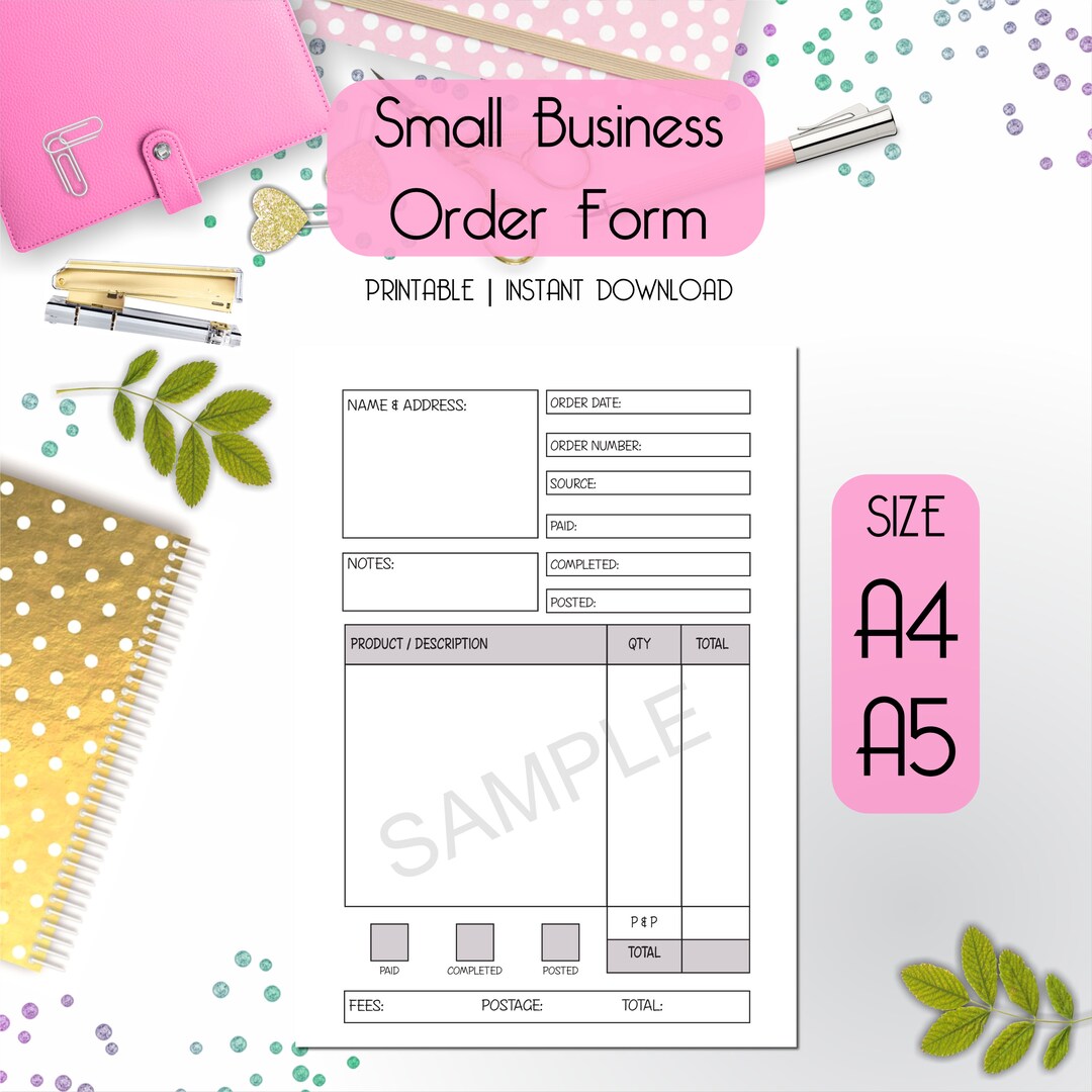 Printable Small Business Order Form, Digital Small Business Order Book ...
