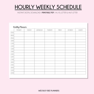 Hourly Weekly Schedule, Printable Planner, Landscape Weekly Planner ...