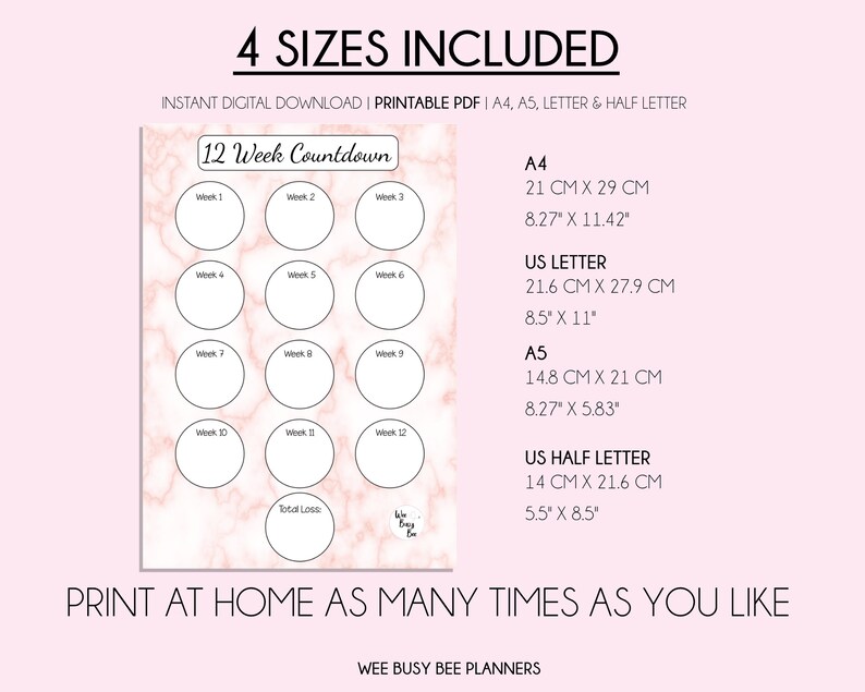 Printable Weight Loss Tracker Chart 12 Week Countdown - Etsy