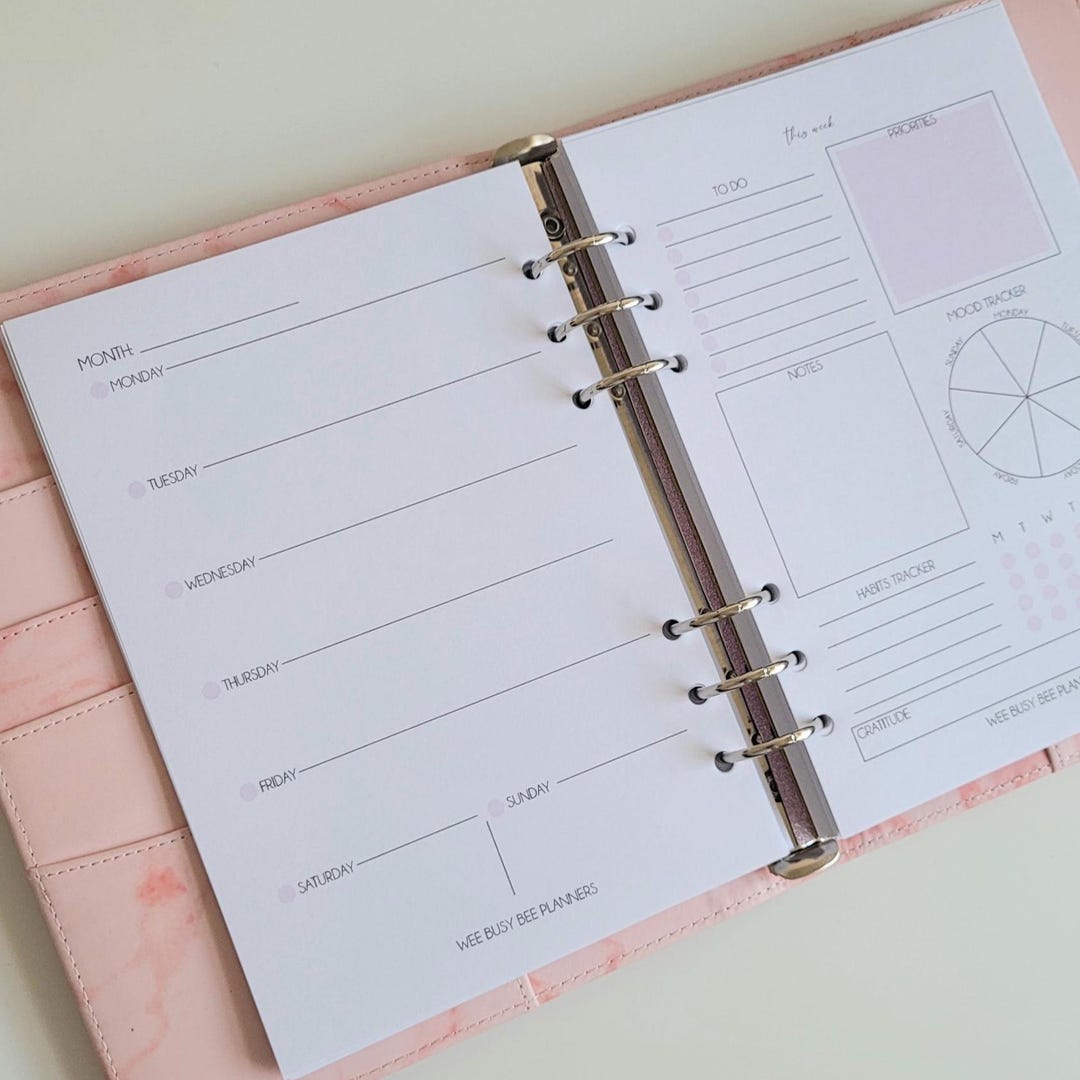 PRINTED Weekly Planner Inserts UNDATED A5, Weekly Diary Page Refill, A5 ...