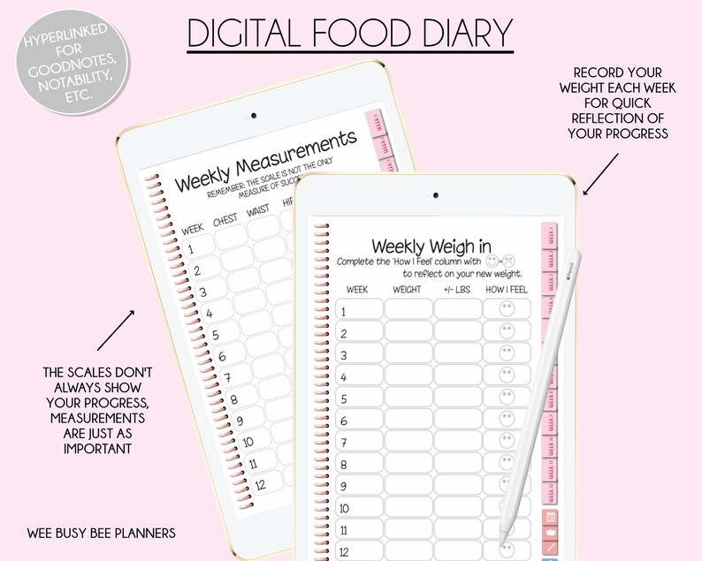 Food Diary, Digital Weight Loss Journal, Calorie Tracker, Digital Food ...