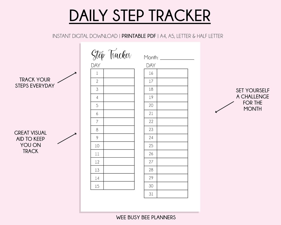 Step Tracker Printable Monthly Step Challenge Digital - Etsy