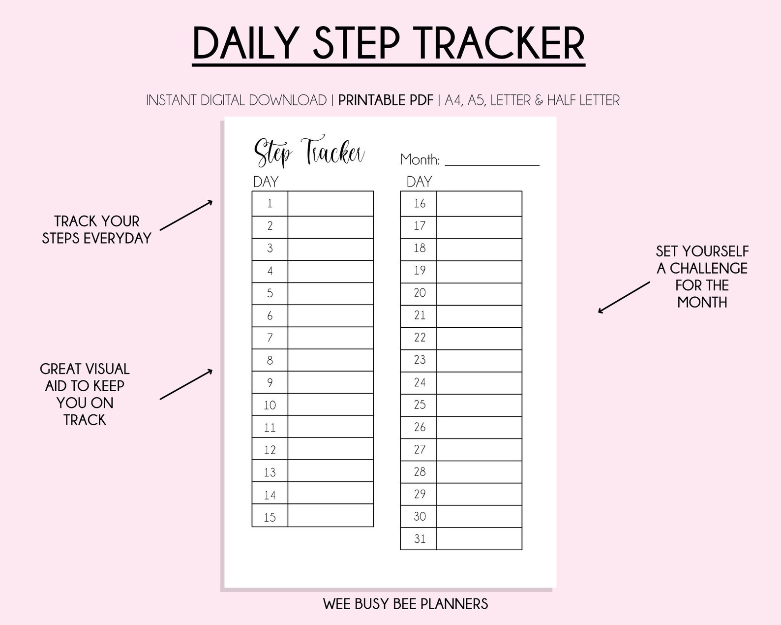 Step Tracker Printable Monthly Step Challenge Digital - Etsy