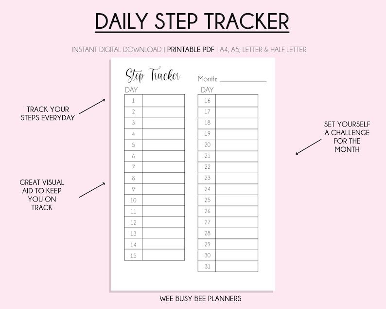 Step Tracker Printable Monthly Step Challenge Digital - Etsy