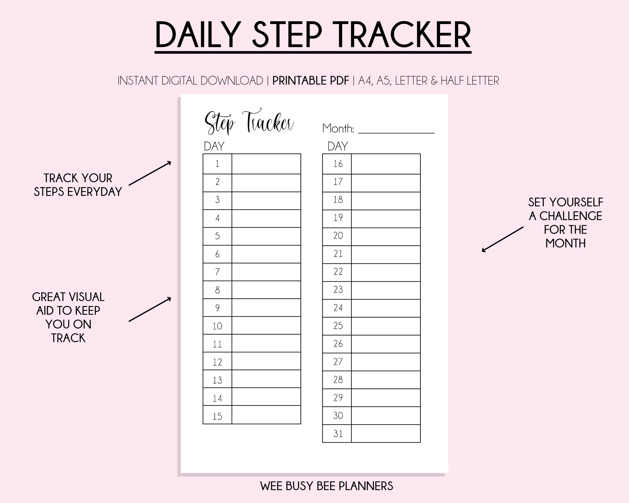 Step Tracker Printable Monthly Step Challenge Digital - Etsy