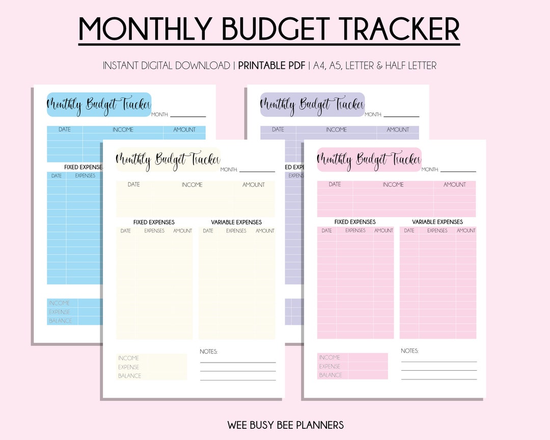 Monthly Budget Tracker Printable Template, Monthly Budget Planner ...