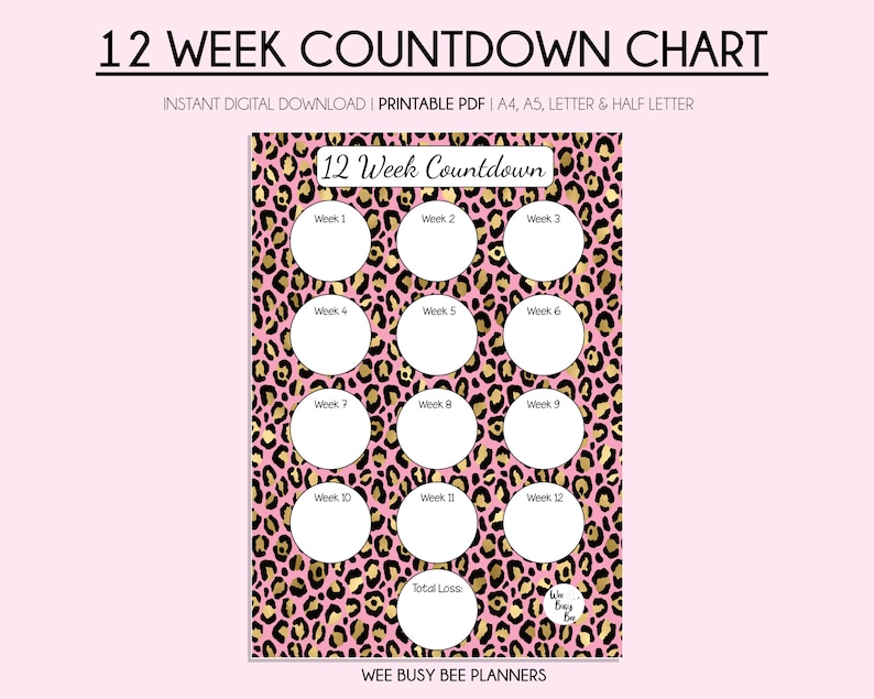 Printable Weight Loss Tracker Chart 12 Week Countdown - Etsy Canada
