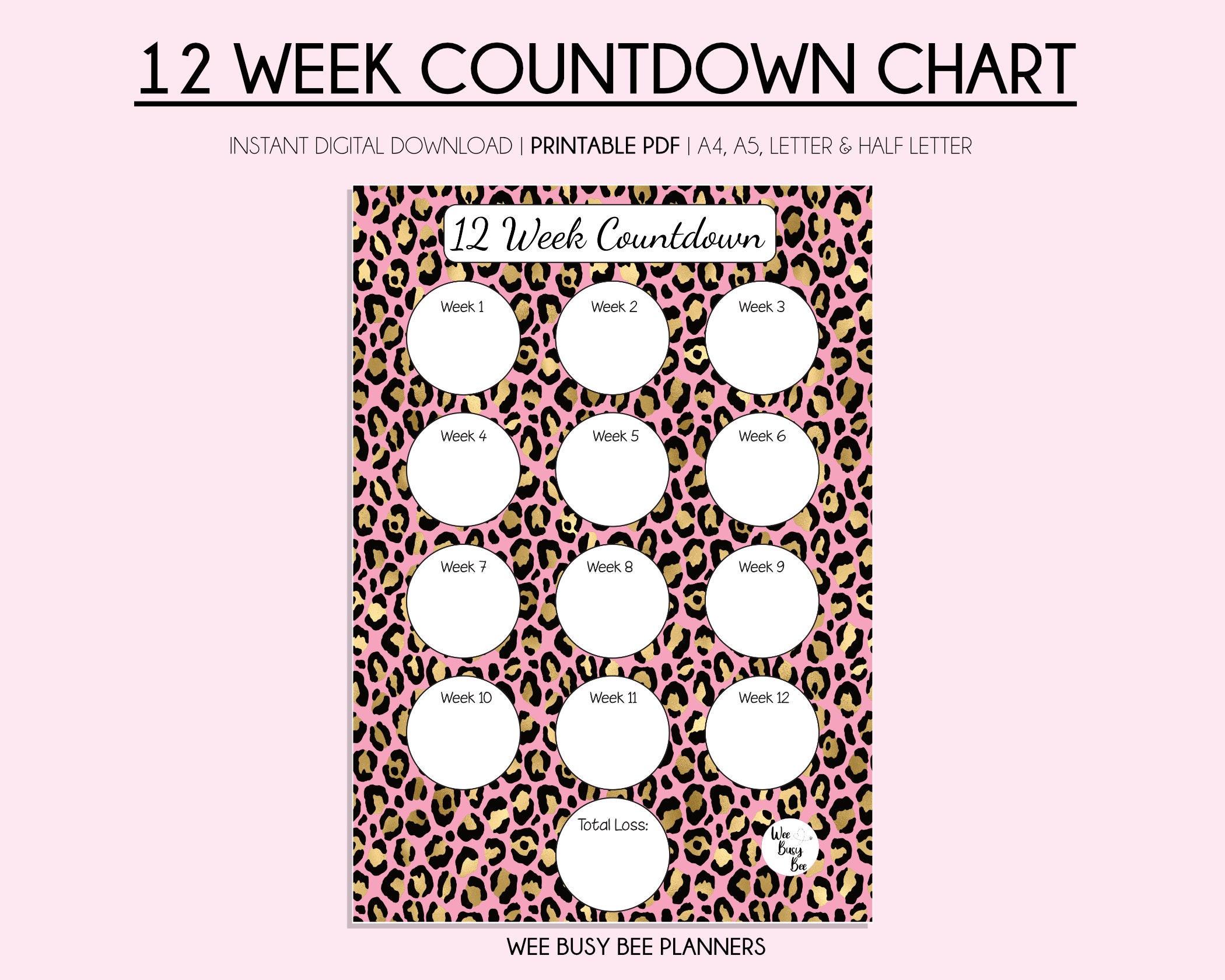 Printable Weight Loss Tracker Chart 12 Week Countdown | Etsy