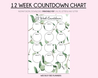 Printable Weight Loss Tracker Chart 12 Week Countdown | Etsy
