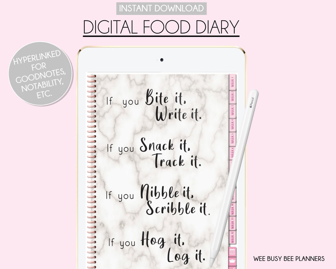 Food Diary Digital Food Journal Calorie Counting Journal Hyperlinked ...