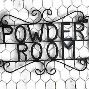 Powder Room Metal Sign, Scroll Decor, Spring Decor, Rustic Entry Sign ...