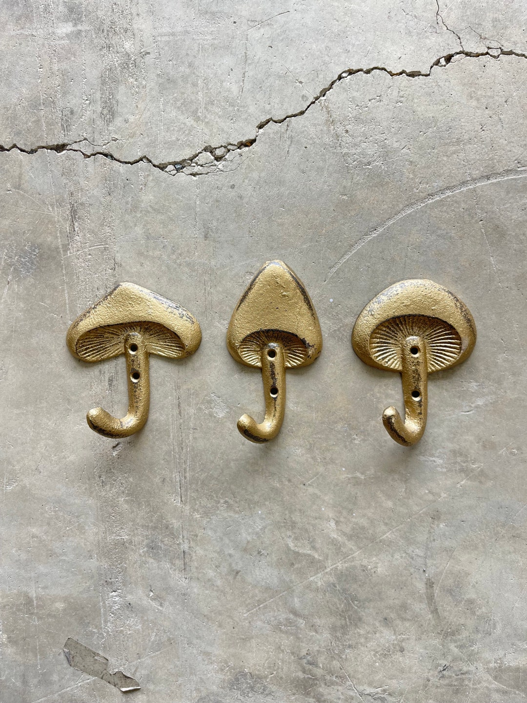 Golden 3 Piece Mushroom Hook Set, Farmhouse Hooks, Coat Hook, Entry Way ...
