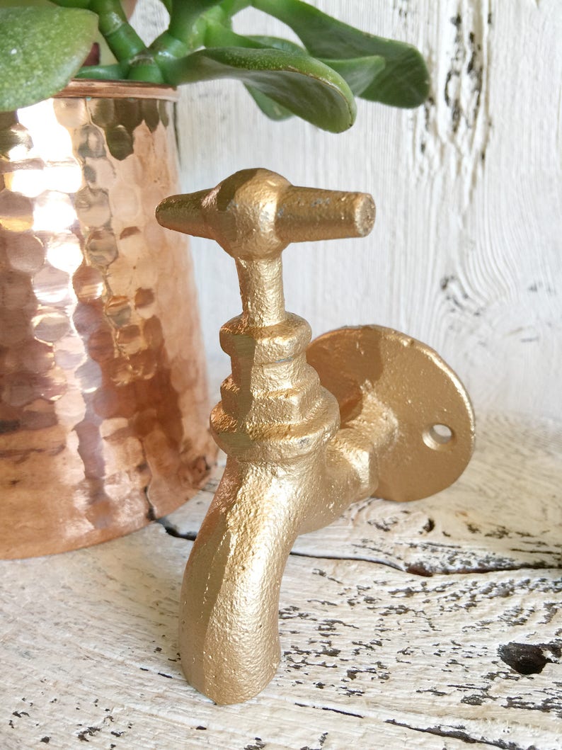 Cast Iron Faucet Hook. Wall Mounted Gold Entry Hooks - Etsy