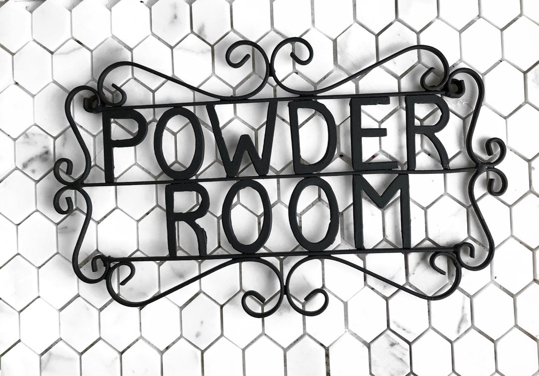 Powder Room Metal Sign, Scroll Decor, Spring Decor, Rustic Entry Sign ...