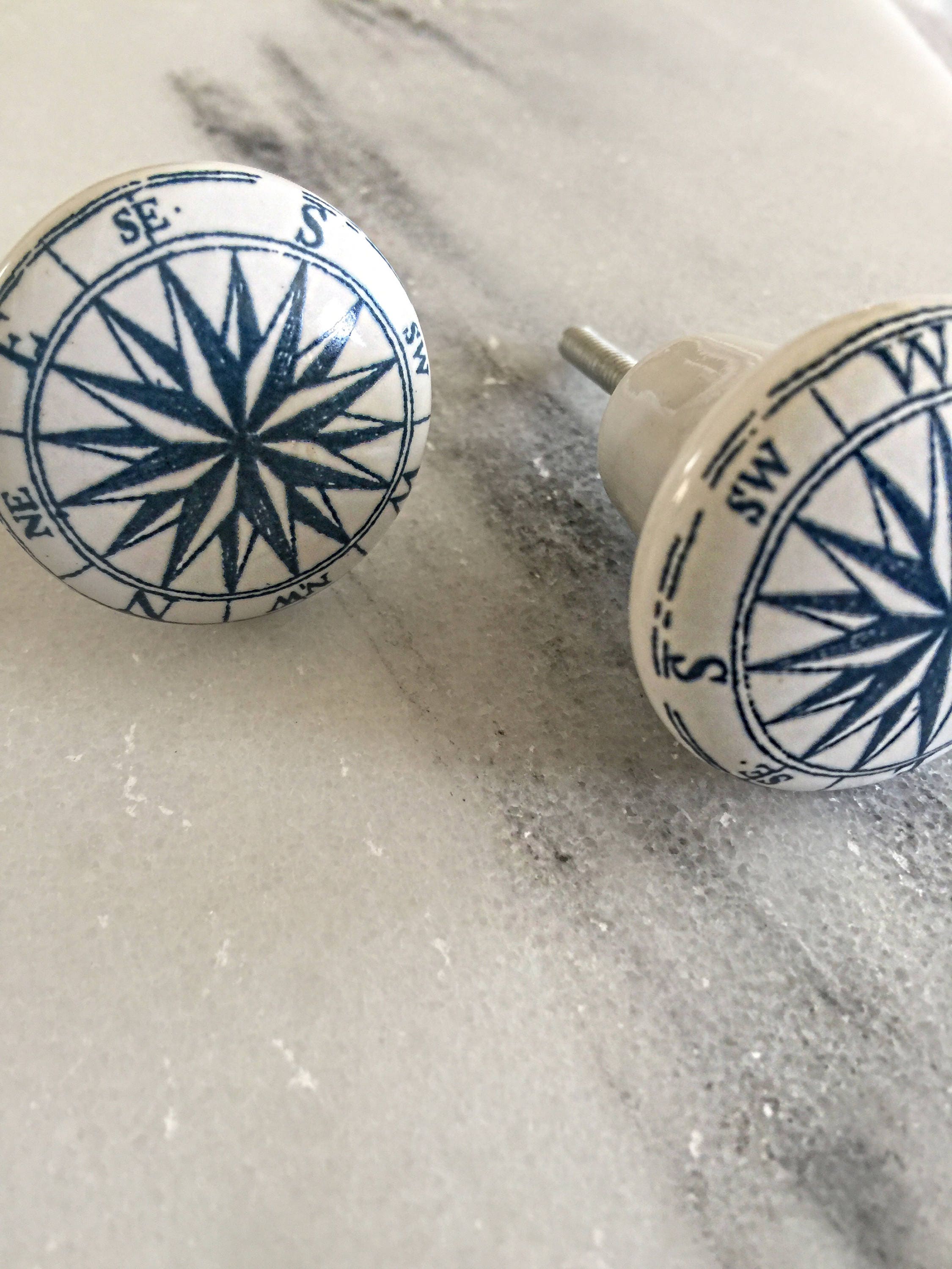 Nautical Compass Ceramic Knobs Vintage Style Kitchen Cabinet - Etsy