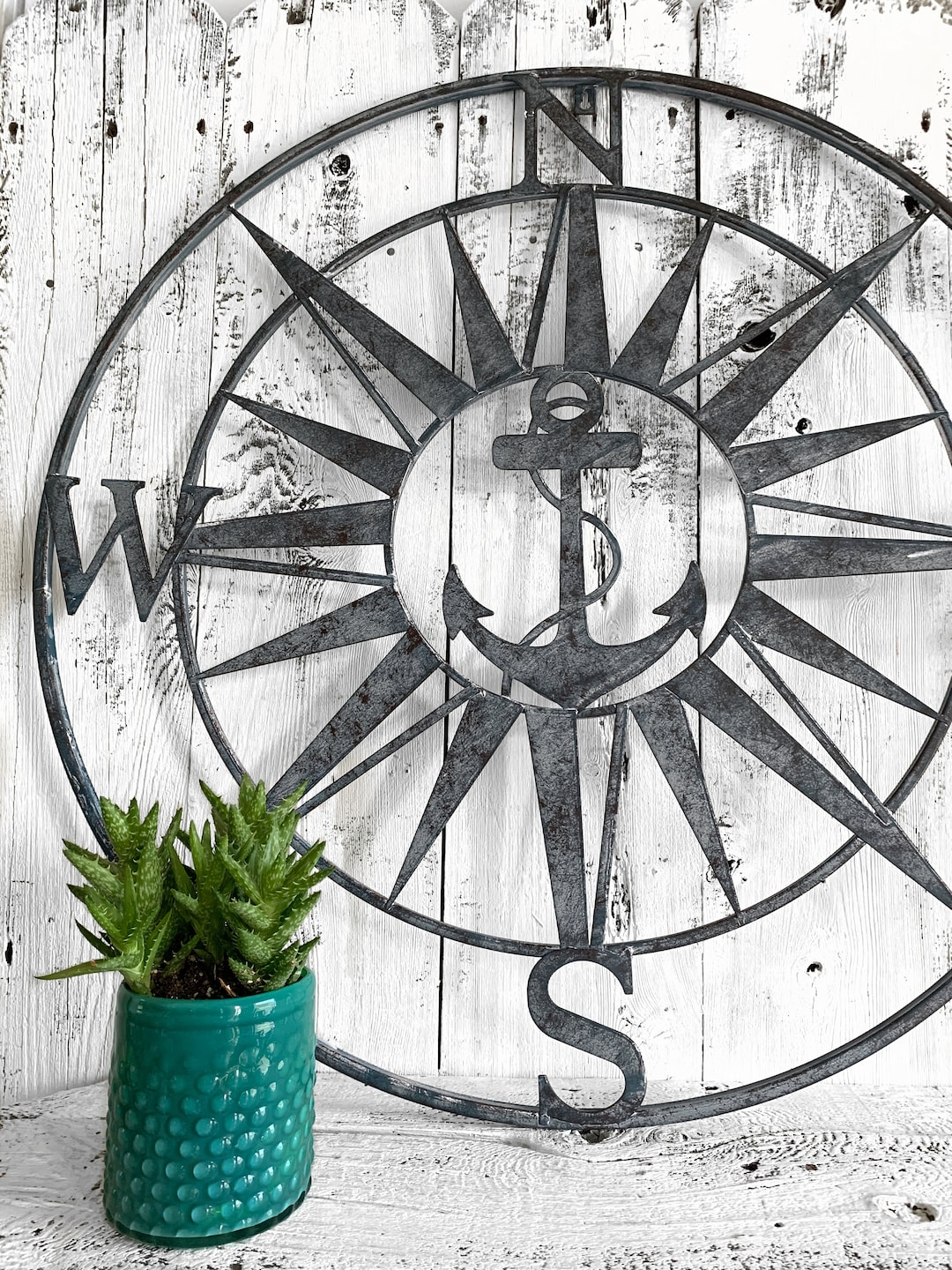 Nautical Anchor Compass Directional Star Compass Wall Decor Beach Life ...