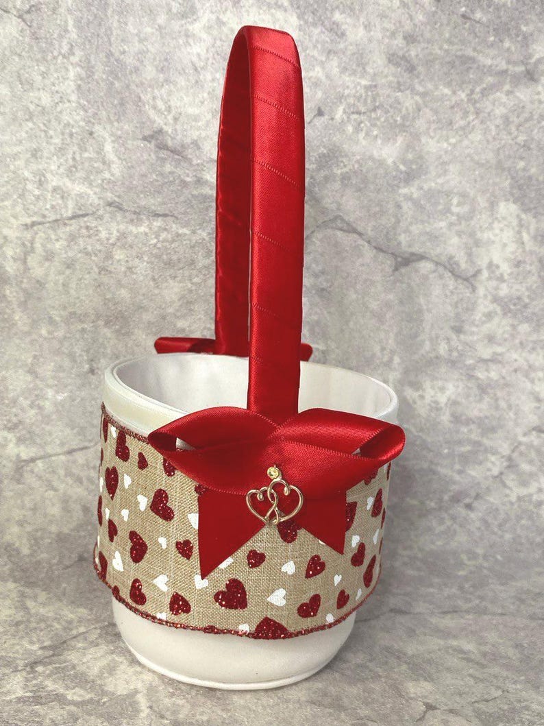 Valentine's Day Wedding*red Hearts Set: Ring Pillow Flower Girl Basket ...