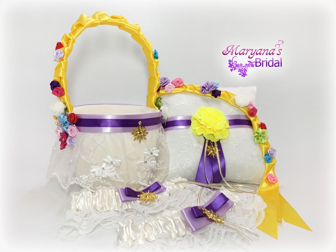 Rapunzel Purple Haze Iris Yellow Ring Pillow Flower Girl Basket Set ...